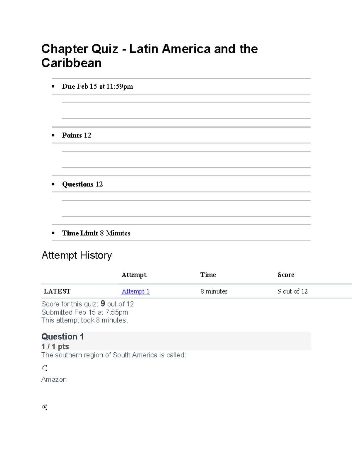 Chapter Quiz - week quiz - Chapter Quiz - Latin America and the ...