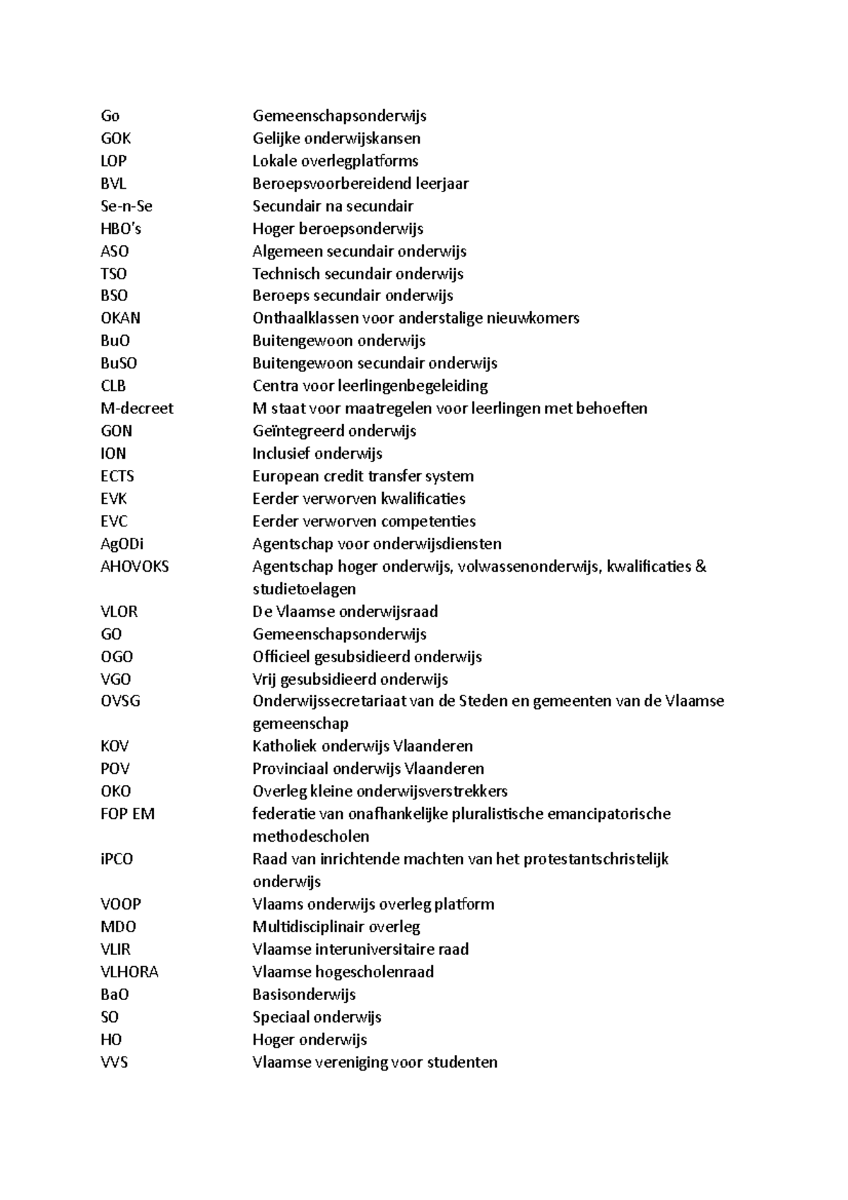 Afkortingen samen school maken - Go GOK LOP BVL ASO TSO BSO OKAN BuO ...