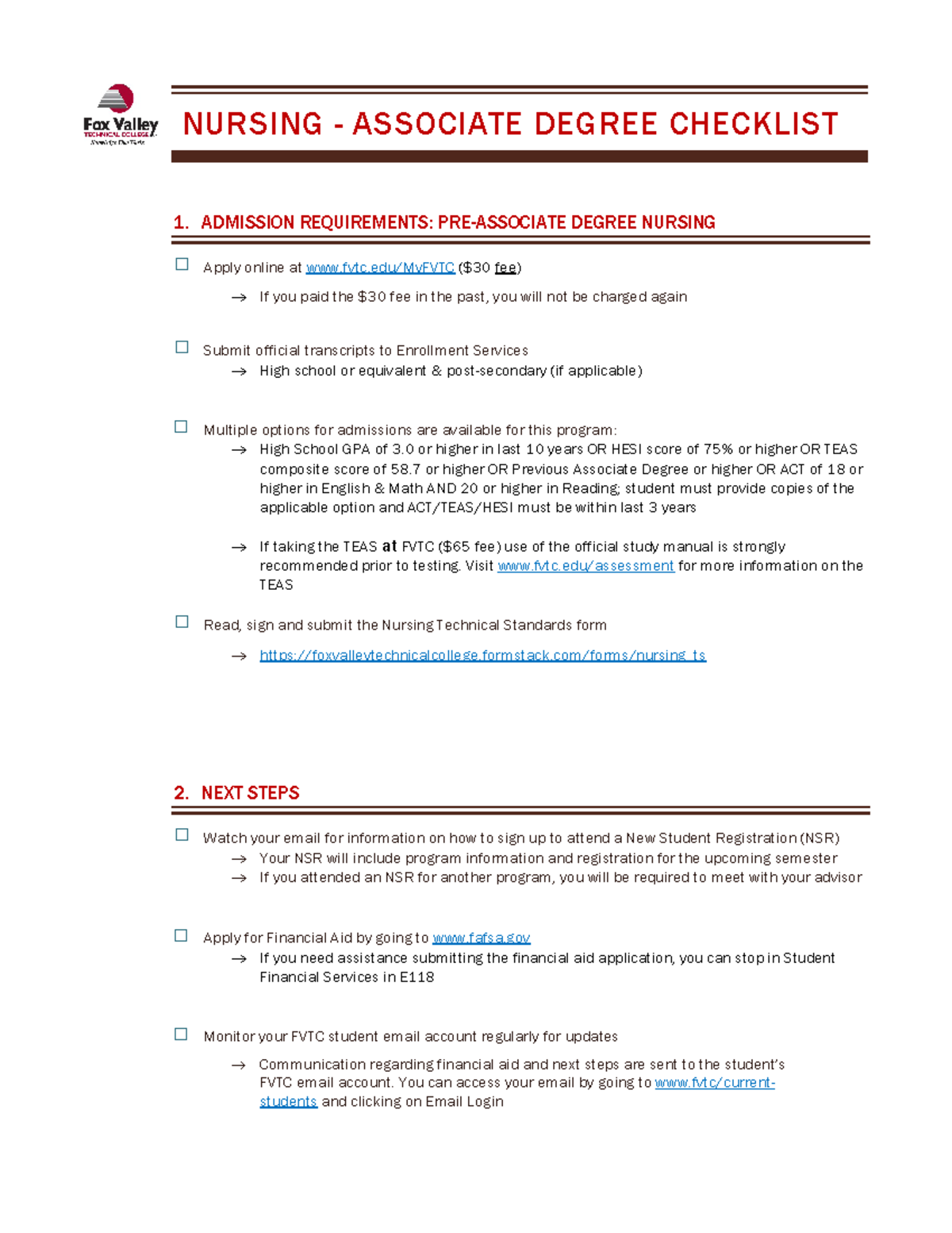 ADN-Checklist - I want to become a nurse - NURSING - ASSOCIATE DEGREE ...