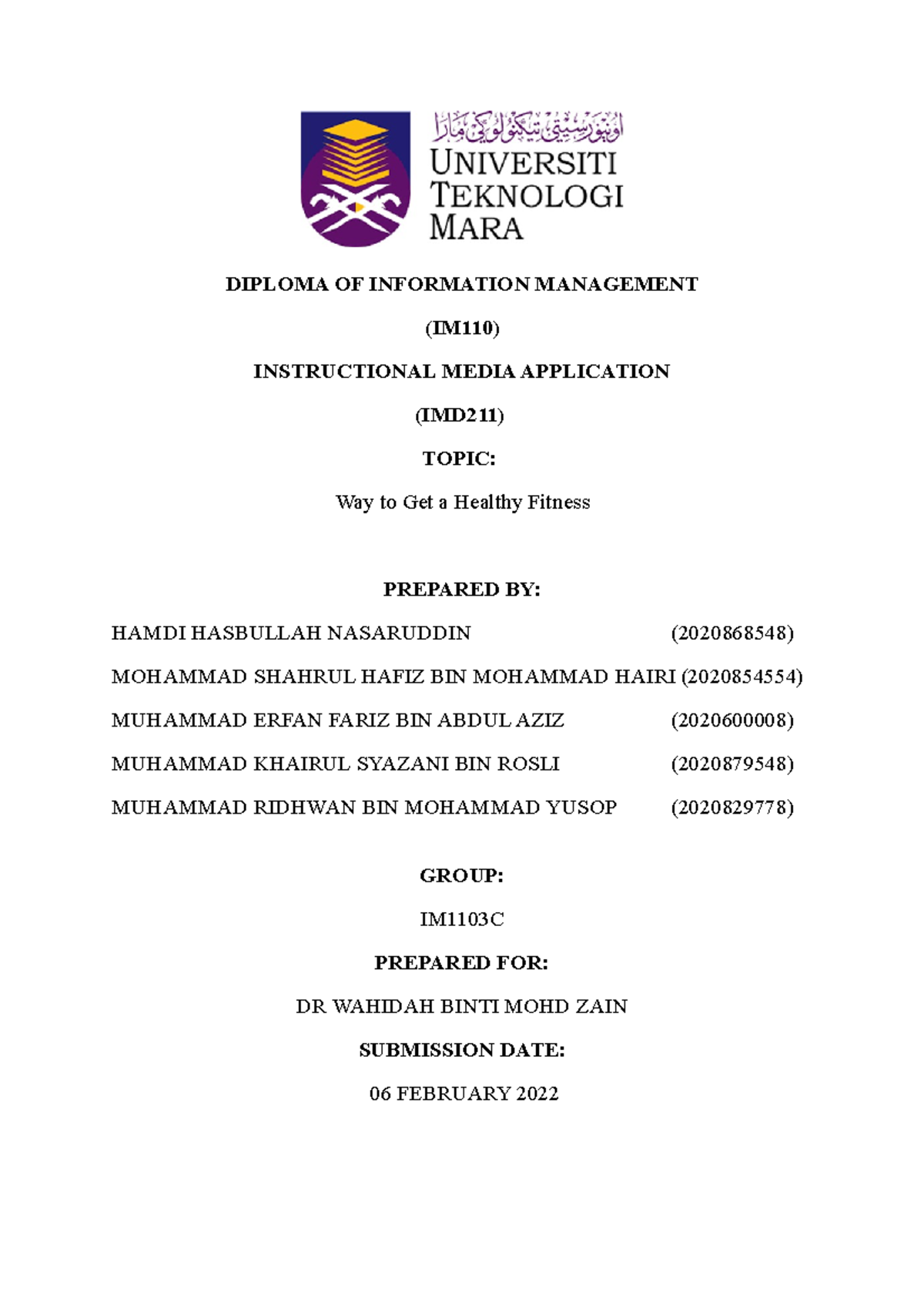 IMD 211 INDIVIDUAL - DIPLOMA OF INFORMATION MANAGEMENT (IM110 ...