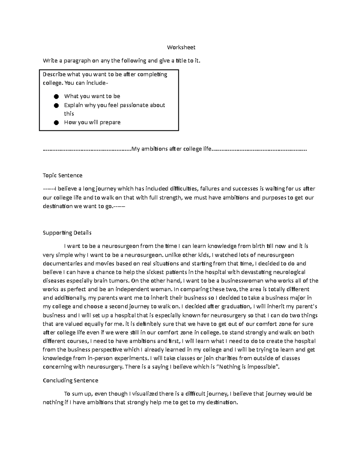 Paragraph Writing Worksheet - Worksheet Write a paragraph on any the ...