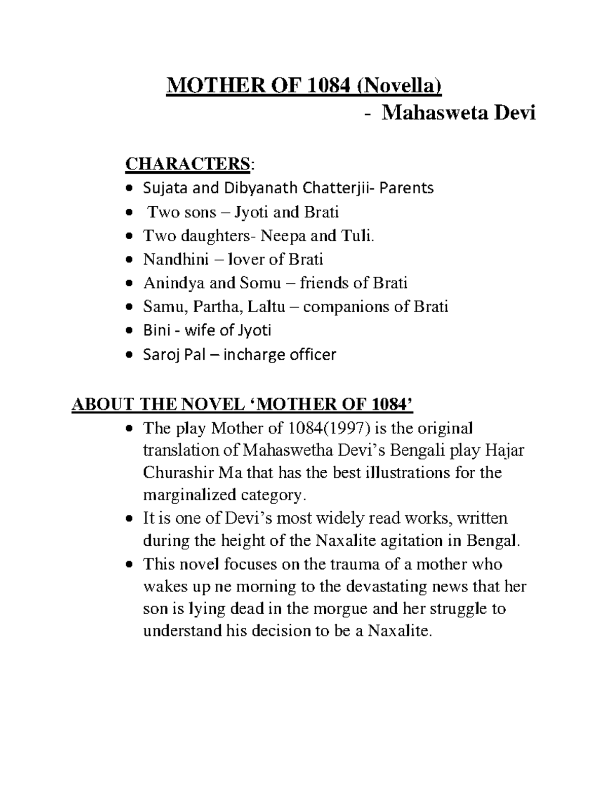 Mother OF 1084 - Summary English Grammar - MOTHER OF 1084 (Novella ...