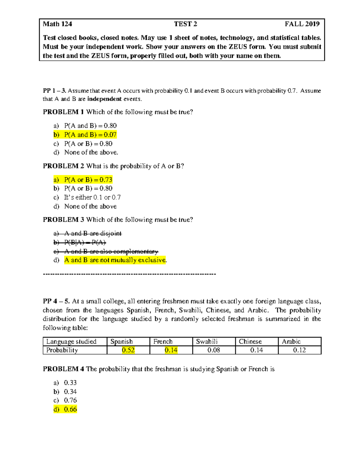MATH124 TEST2 MQC FALL 2019-answers - Math 124 TEST 2 FALL 2019 Test ...