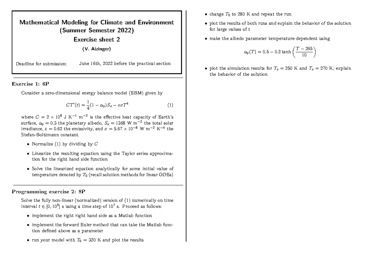 Exercise 02 - Mathematical Modeling for Climate and Environment ...