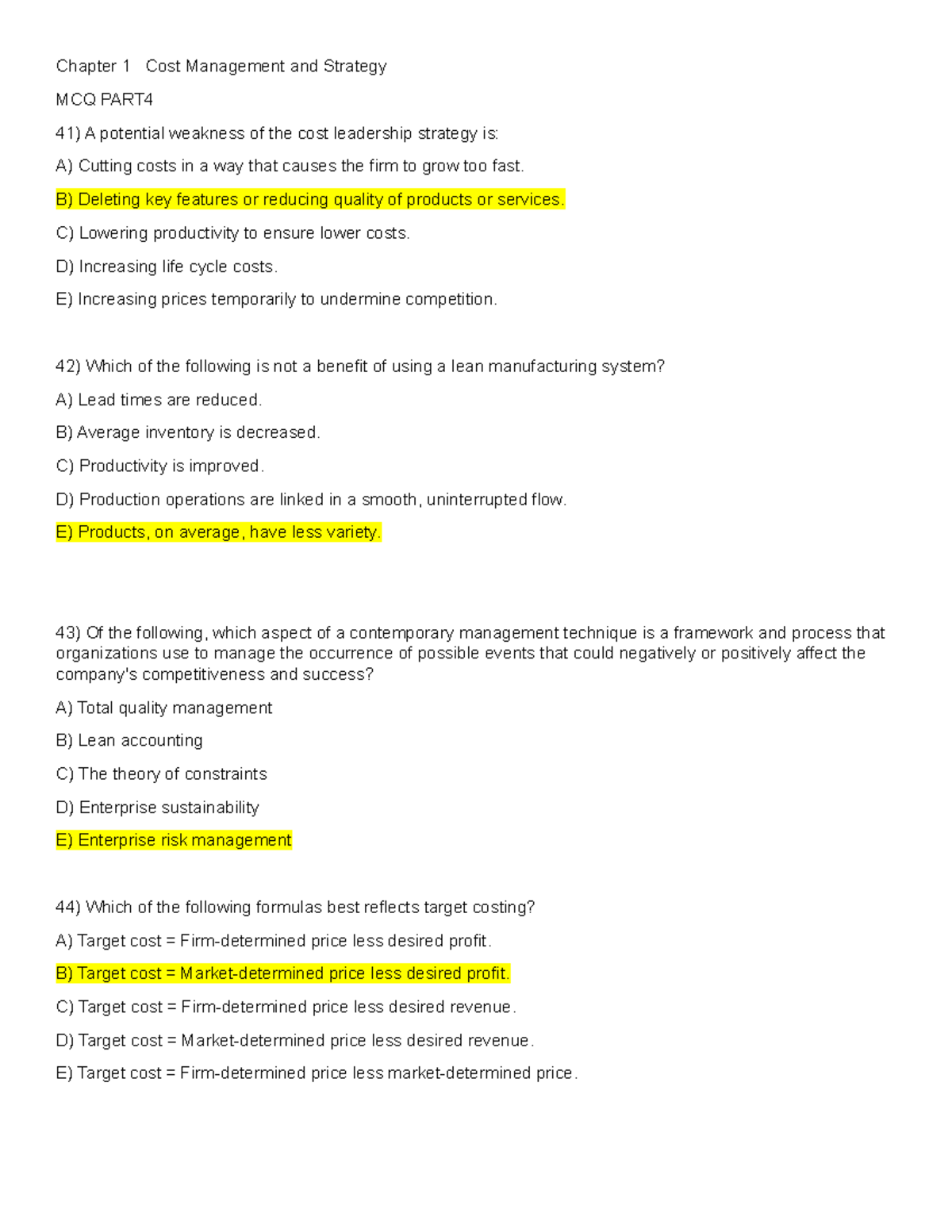 Strategic Management Chapter 1 PART 4 - Chapter 1 Cost Management and ...