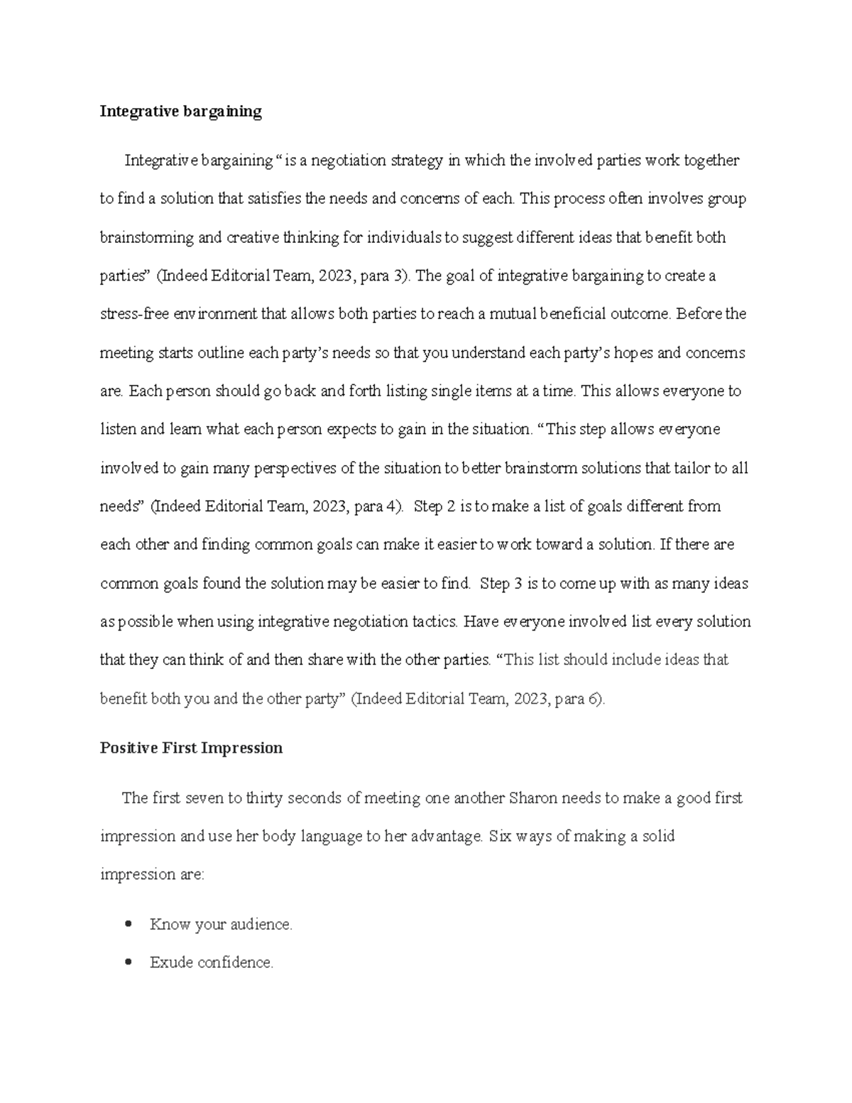 Dq 4,2 - Integrative bargaining Integrative bargaining “is a negotiation strategy in which the ...