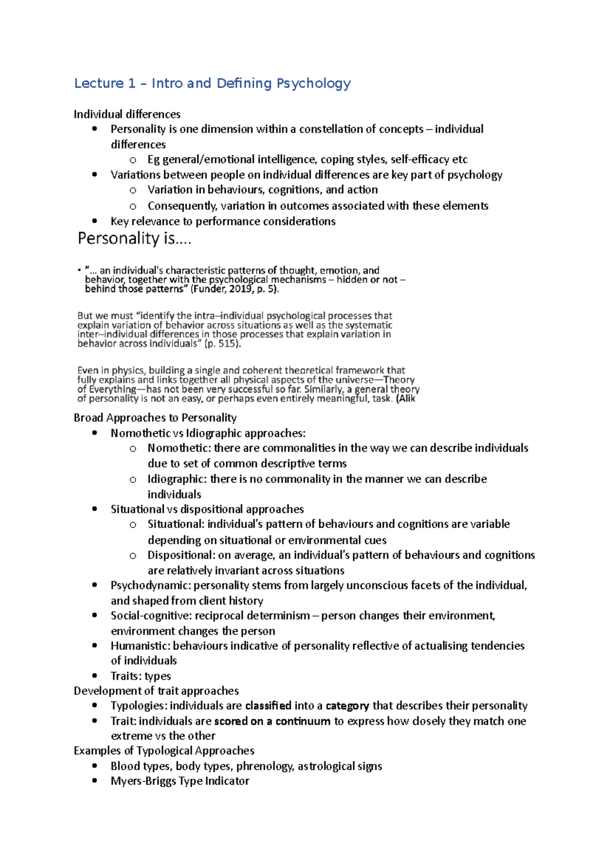 PSY391 Lecture Notes - Lecture 1 – Intro and Defining Psychology ...