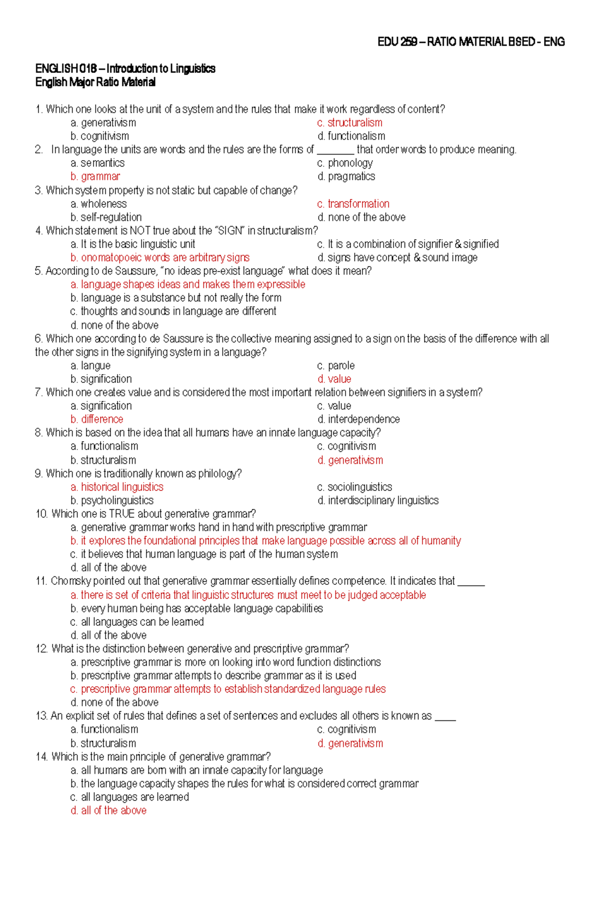 ENG 018 Introduction to Linguistics - ENGLISH 018 – Introduction to Linguistics English Major ...