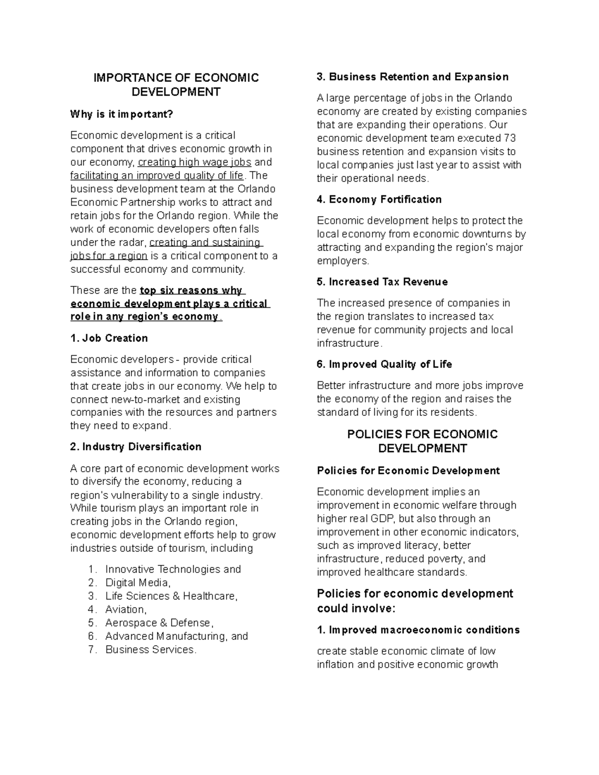 ED-2 - Economic Development - IMPORTANCE OF ECONOMIC DEVELOPMENT Why is ...