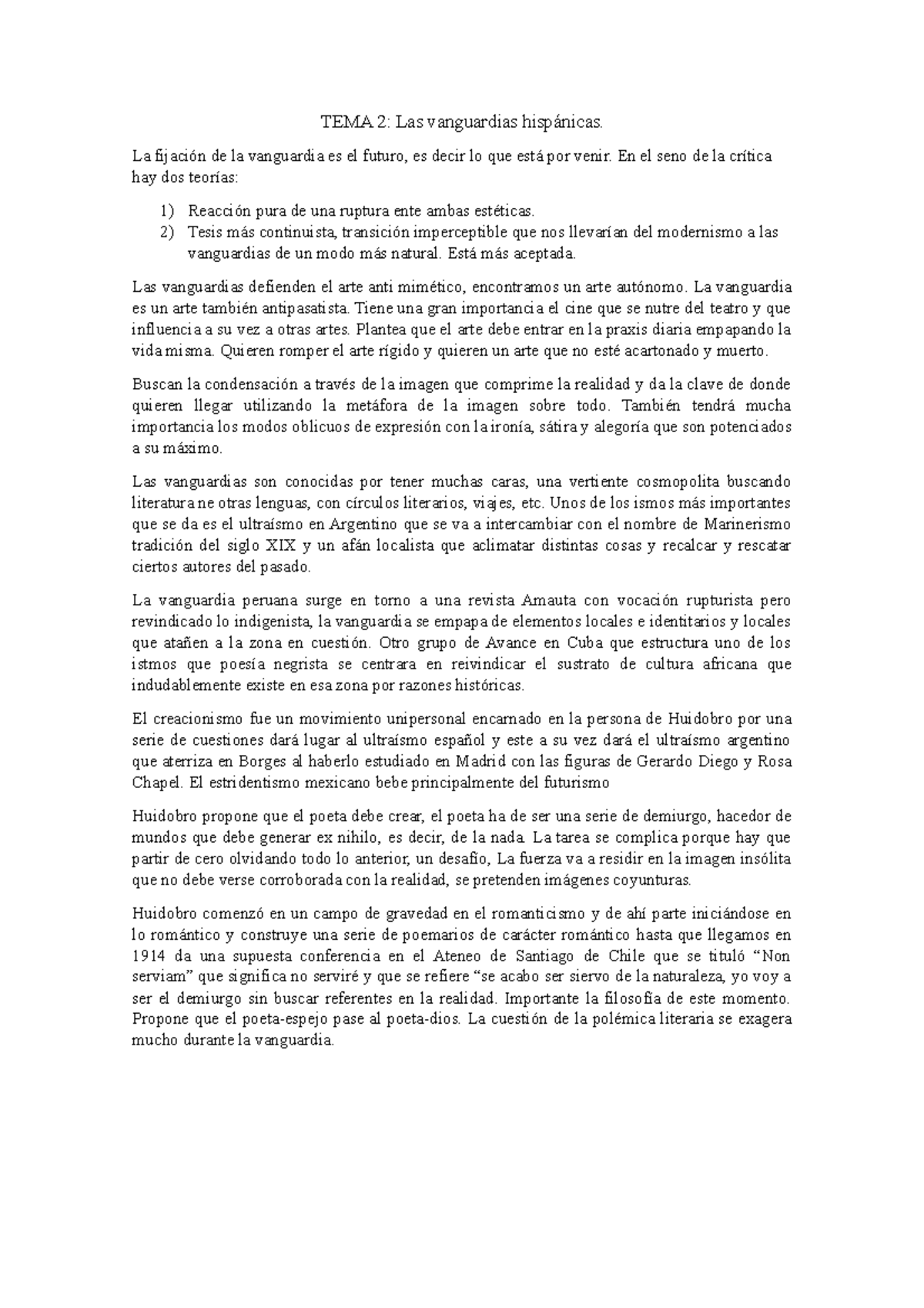 Tema 2 - Apuntes del tema 2. - TEMA 2: Las vanguardias hispánicas. La ...