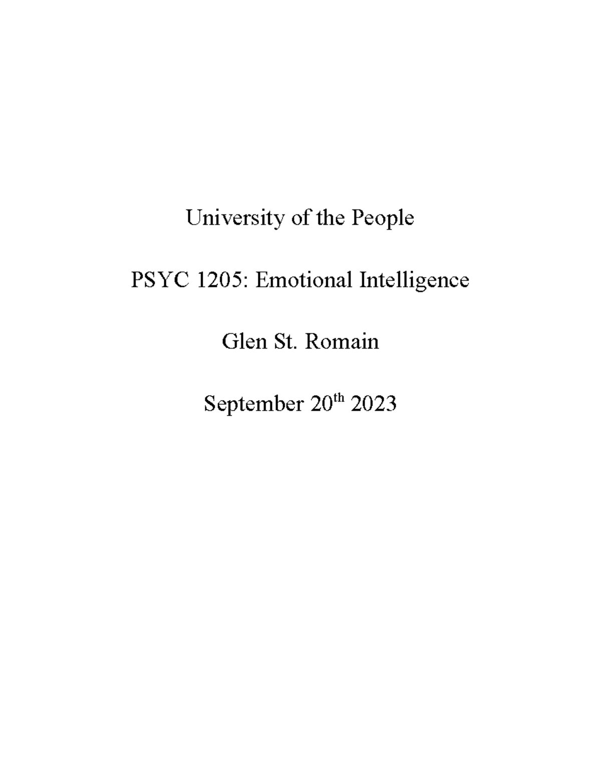 Written Assignment Unit 2 - University of the People PSYC 1205: Emotional Intelligence Glen St ...