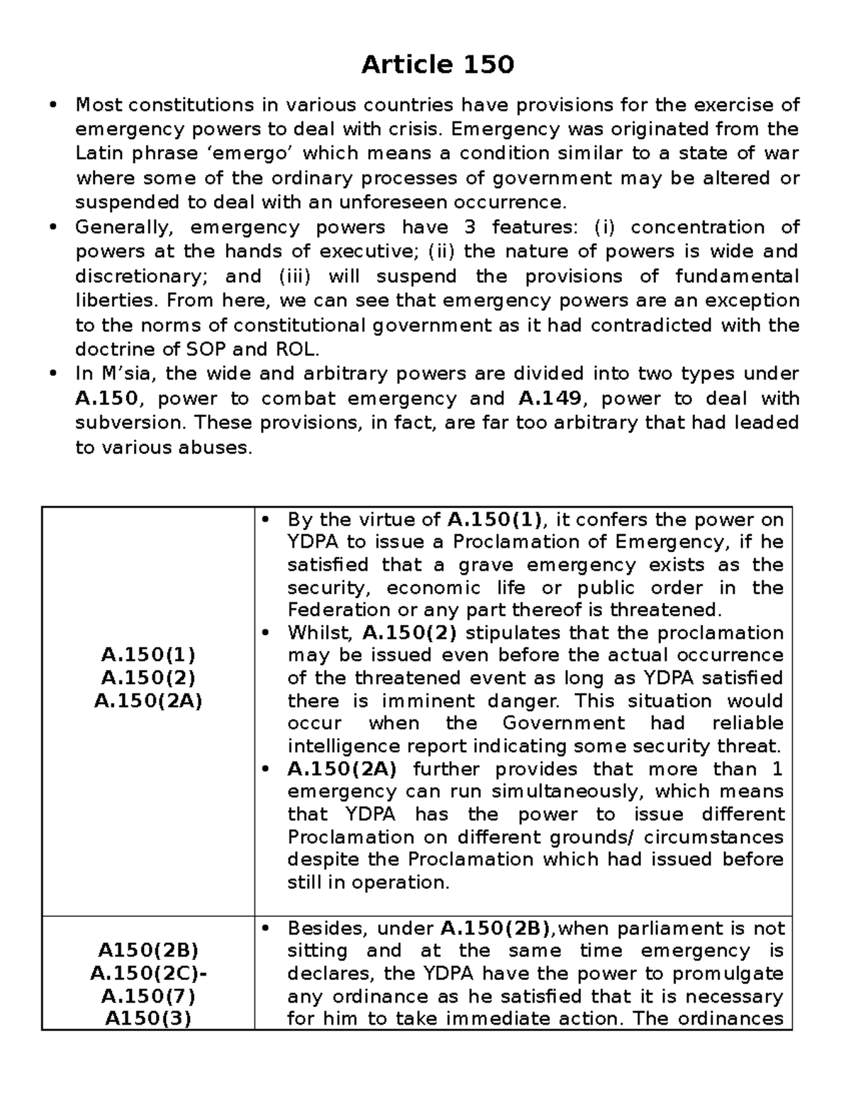 Article 150 of Federal Constitution - Article 150 Most constitutions in ...