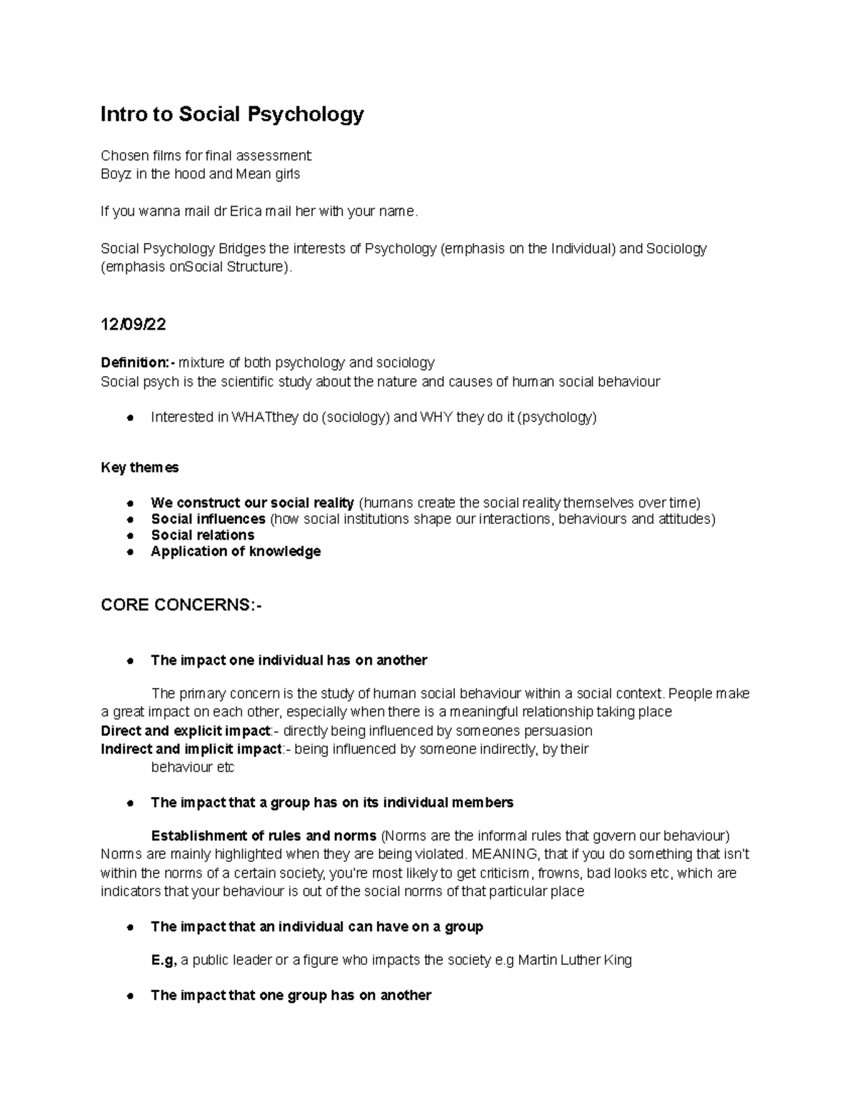 Social psych week 1 - lecture notes from dr erica speakmans class ...