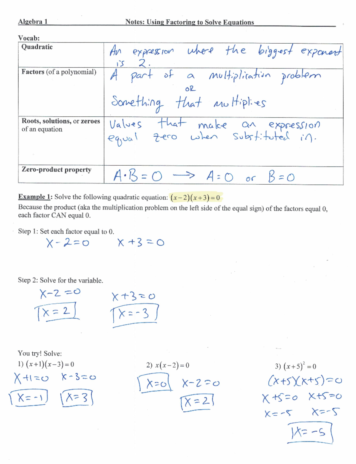 04-03-17. Using Factoring to Solve Equations Notes Completed - Studocu