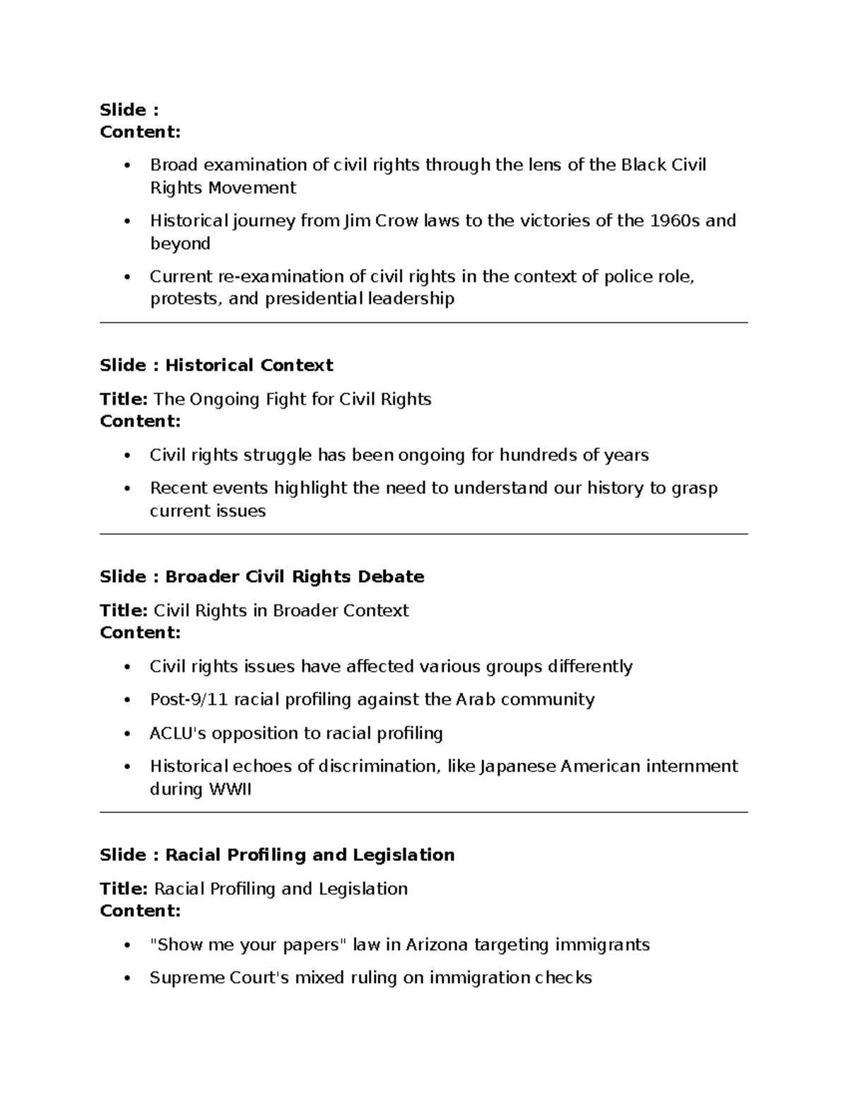 Chapter 4 outline - Slide : Content: Broad examination of civil rights ...