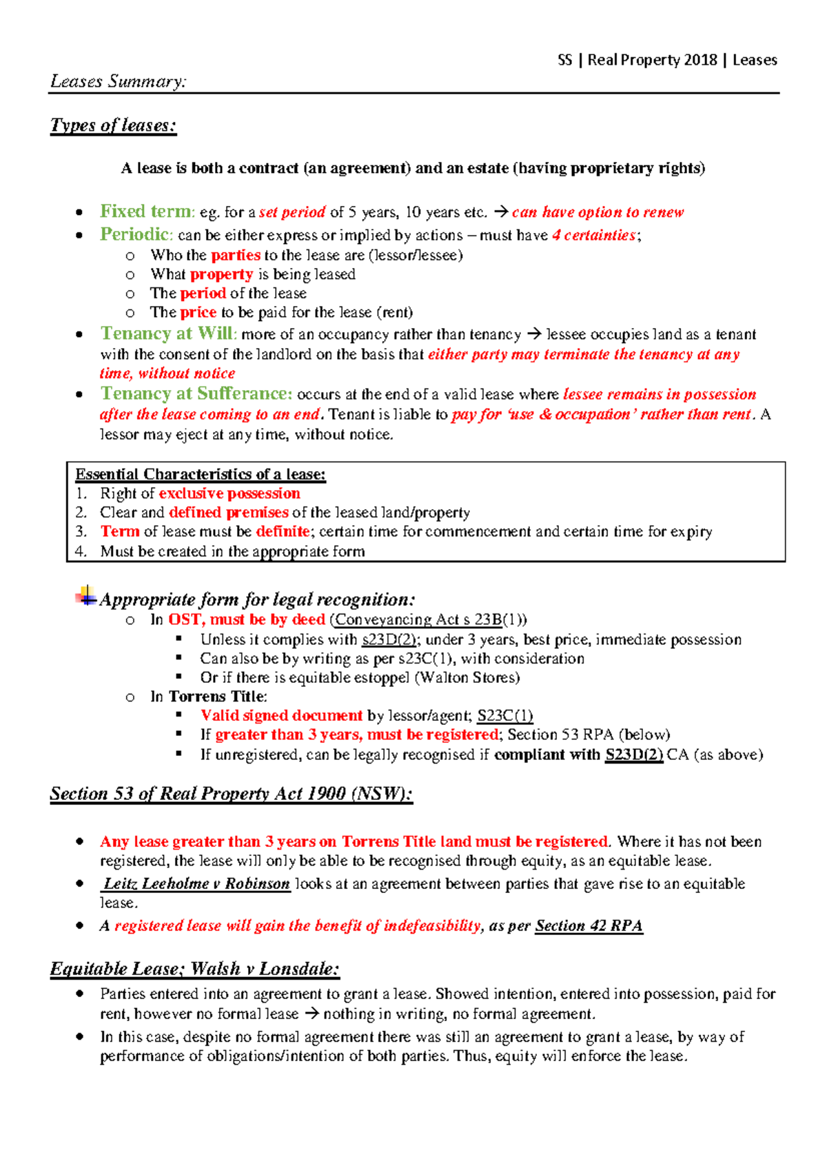 Leases Summary - Condensed but still detailed notes - Leases Summary ...