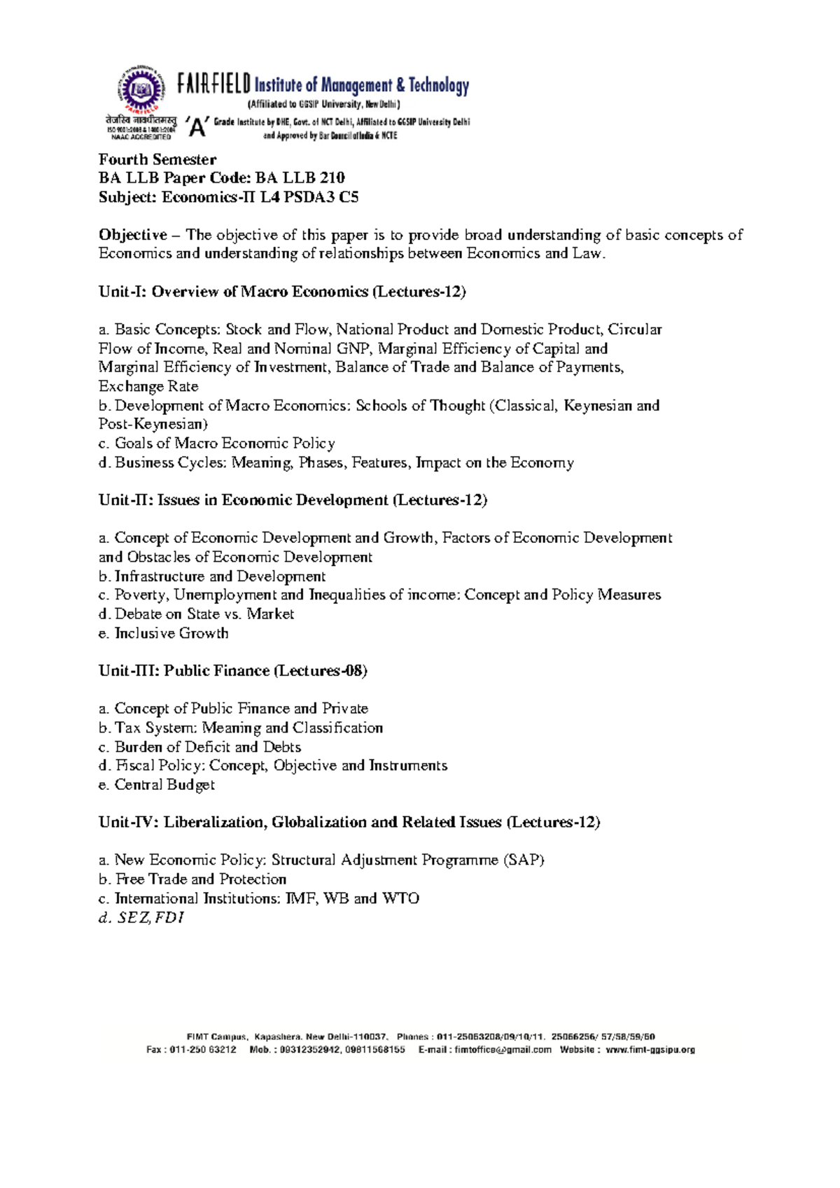 Ballb 210 - Okay yaar - Fourth Semester BA LLB Paper Code: BA LLB 210 ...