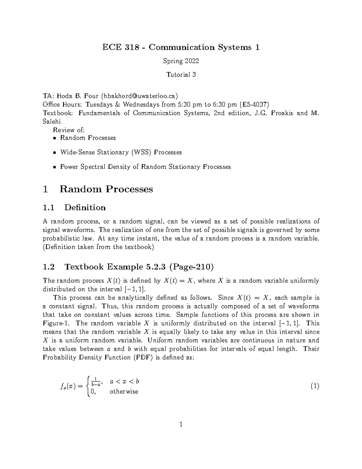 Tutorial 3 - Instructor: Weihua Zhuang - ECE 318 - Communication ...