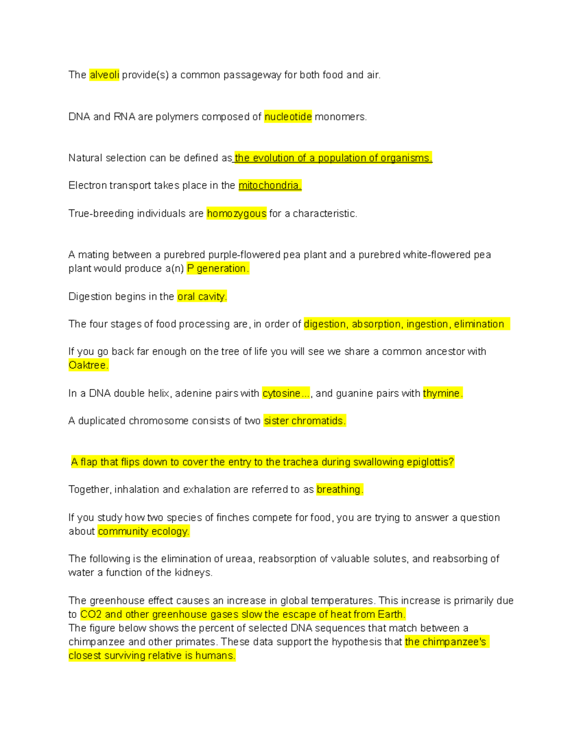 Modern Concepts of Bio Notes - The alveoli provide(s) a common ...
