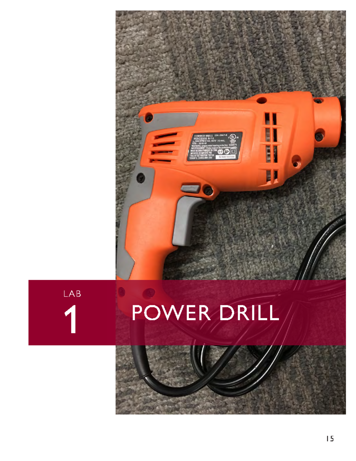 1 - Notes - LAB ! POWER DRILL MIAE 3 ! 3 LABORATORY MANUAL ( :,17( 202 ...
