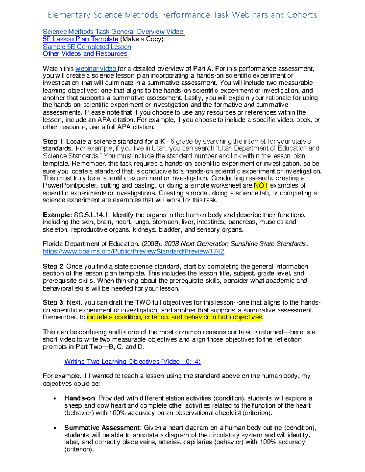 C382 Elementary Science Methods Performance Task Webinars and Cohorts ...