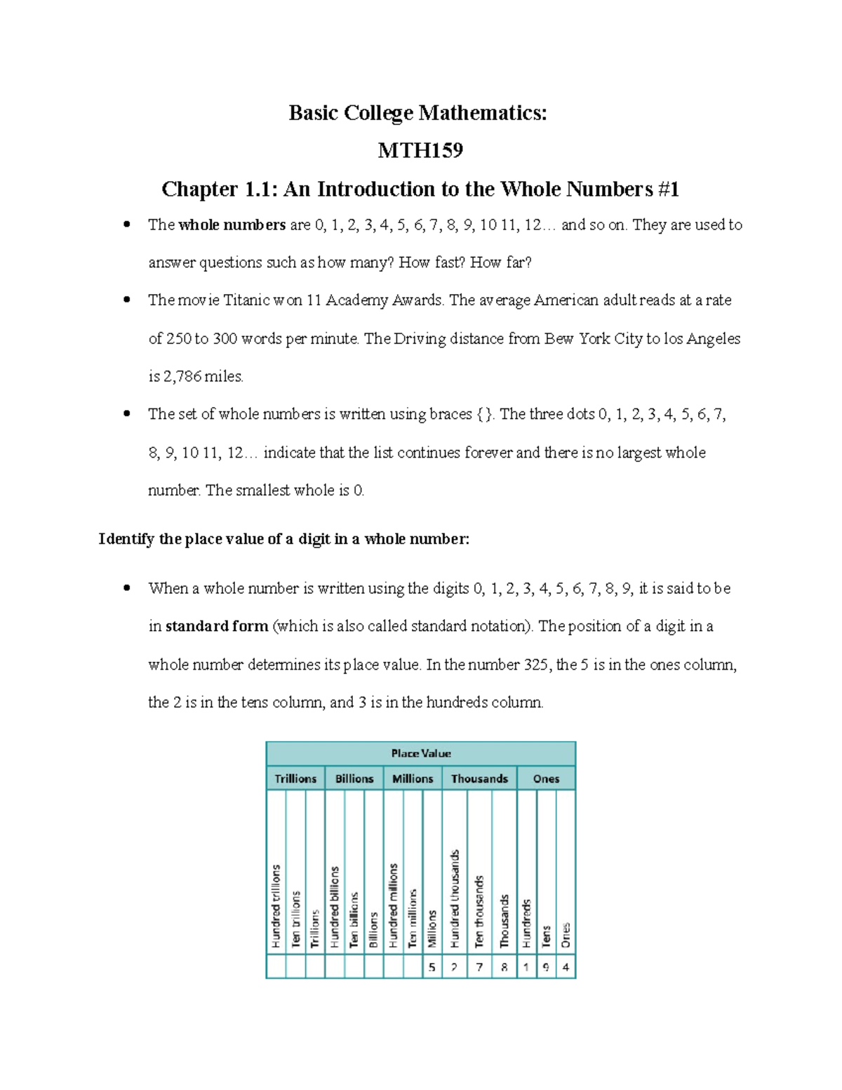 Chapter 1.1 An Introduction to the Whole Numbers 1 - Basic College ...
