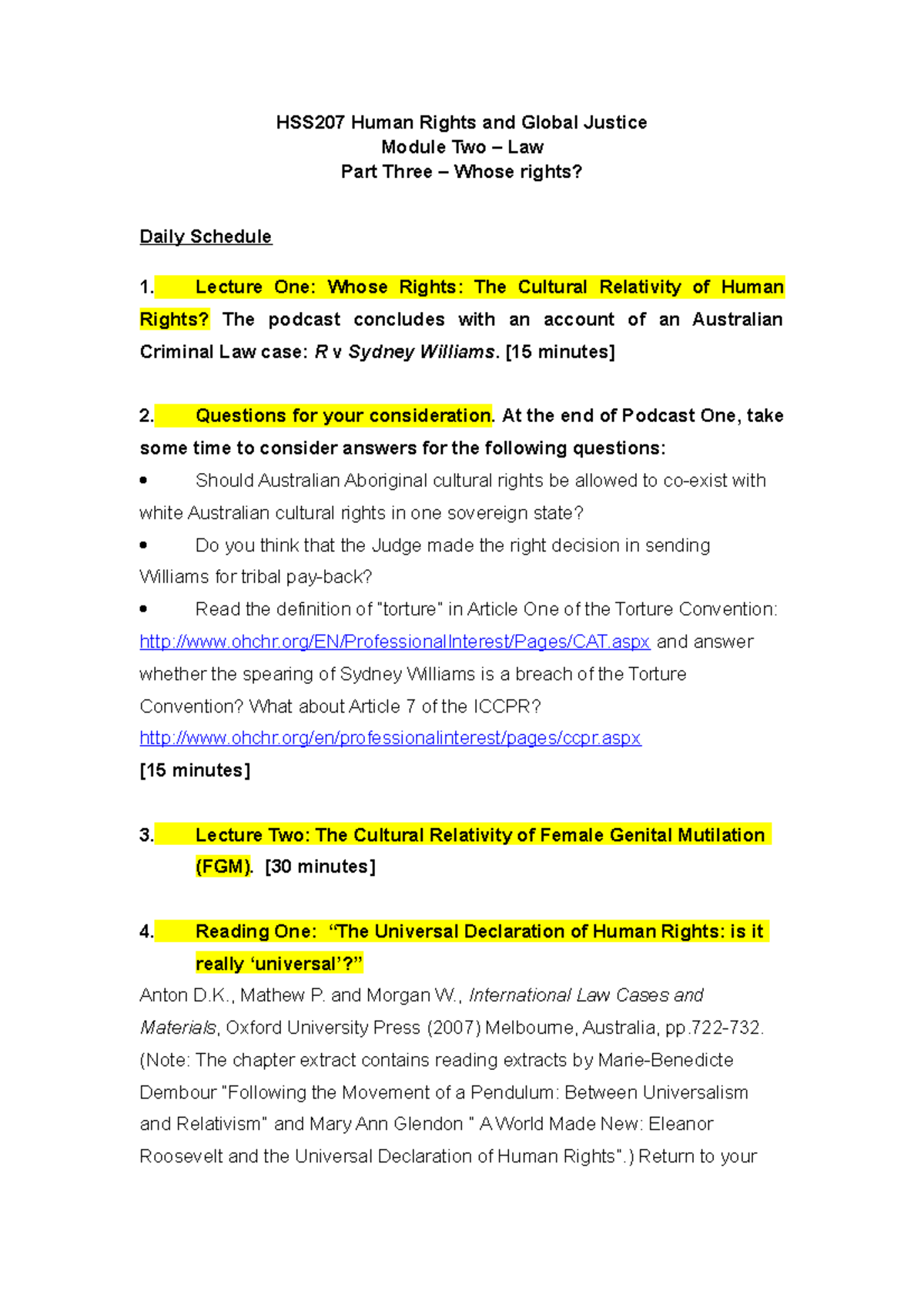 Daily Schedule for Day 8 - HSS207 Human Rights and Global Justice ...