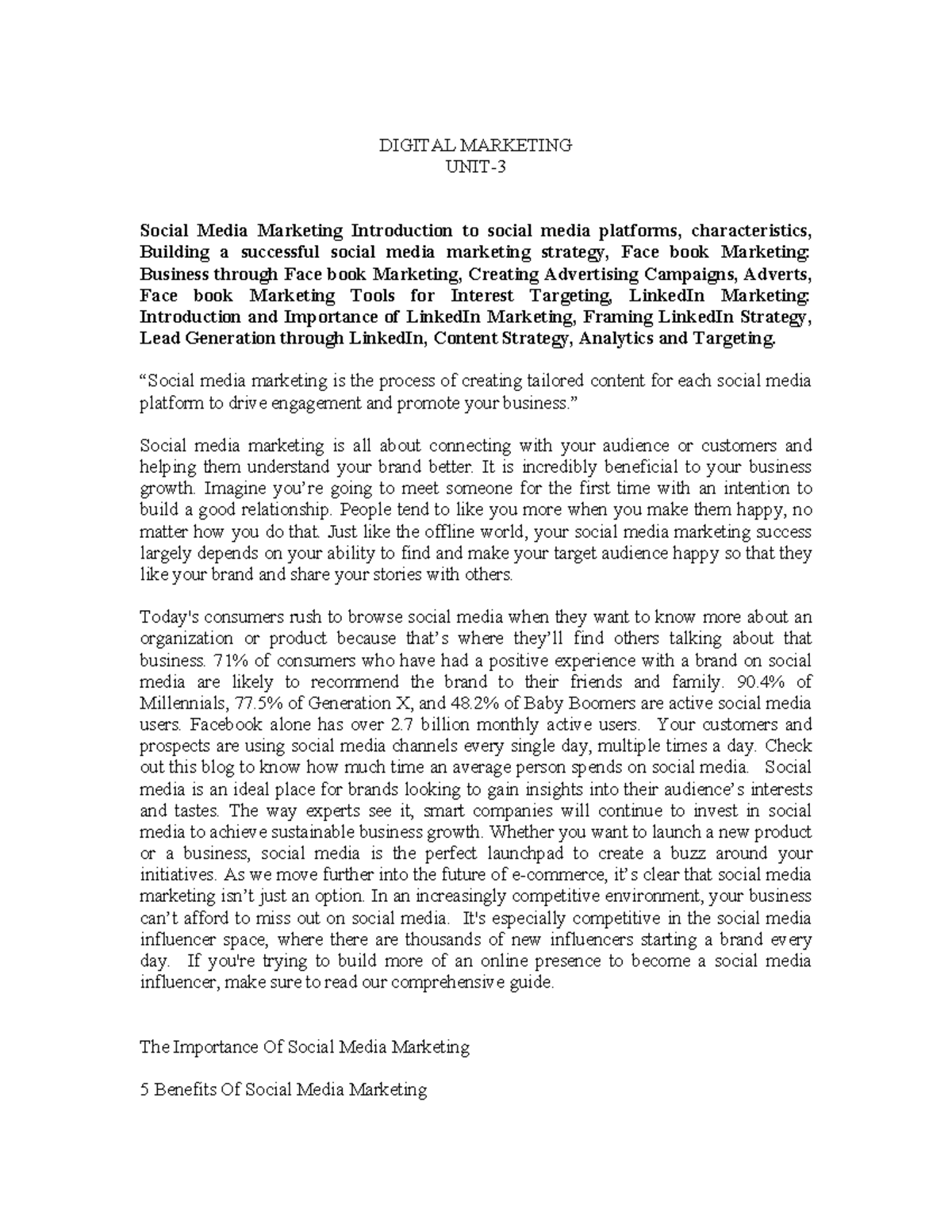 Digital Marketing unit-3 - DIGITAL MARKETING UNIT- Social Media ...