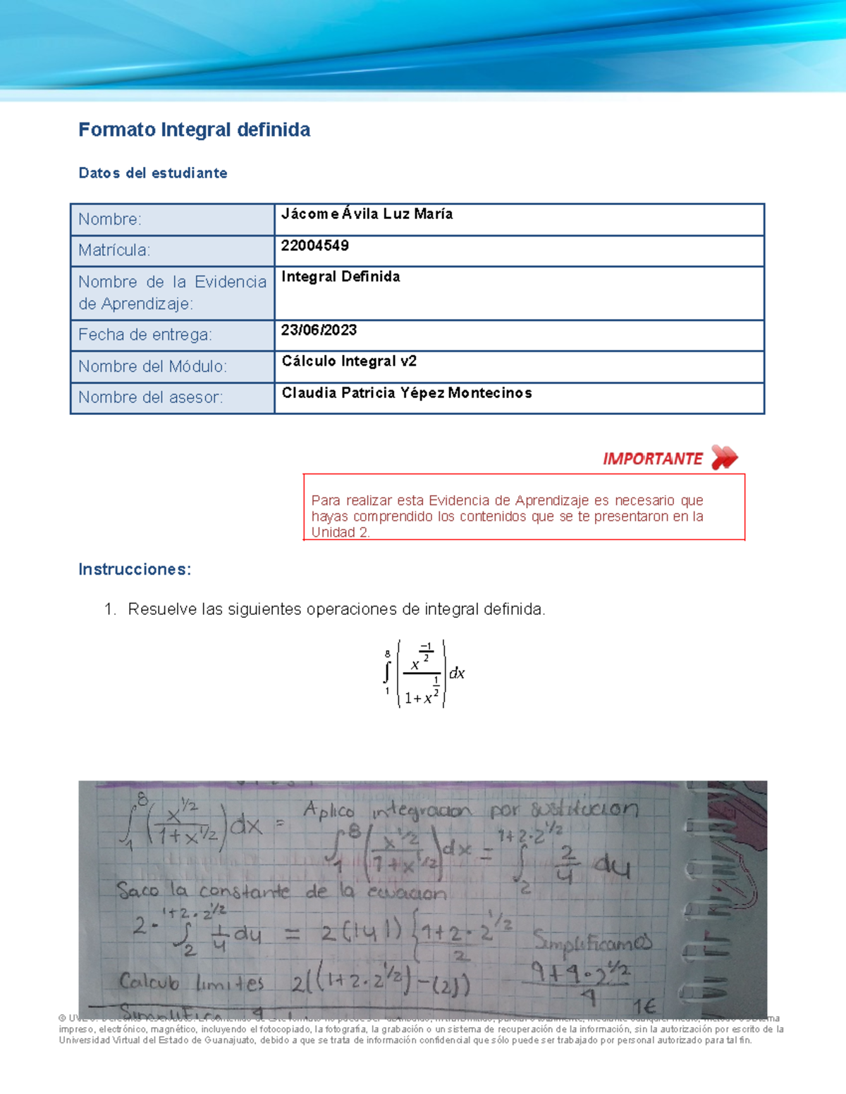 Jacome Luz Maria Integral Definida - Formato Integral definida Datos ...