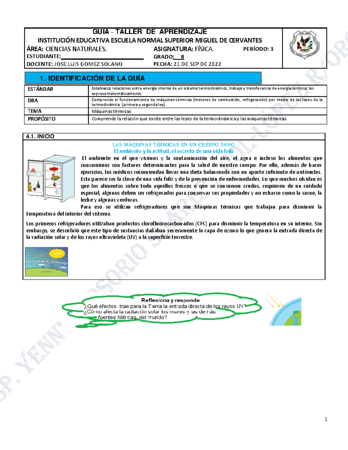 Actividad grado 8 - apuntes - 1 ¡REA: CIENCIAS NATURALES. ESTUDIANTE ...