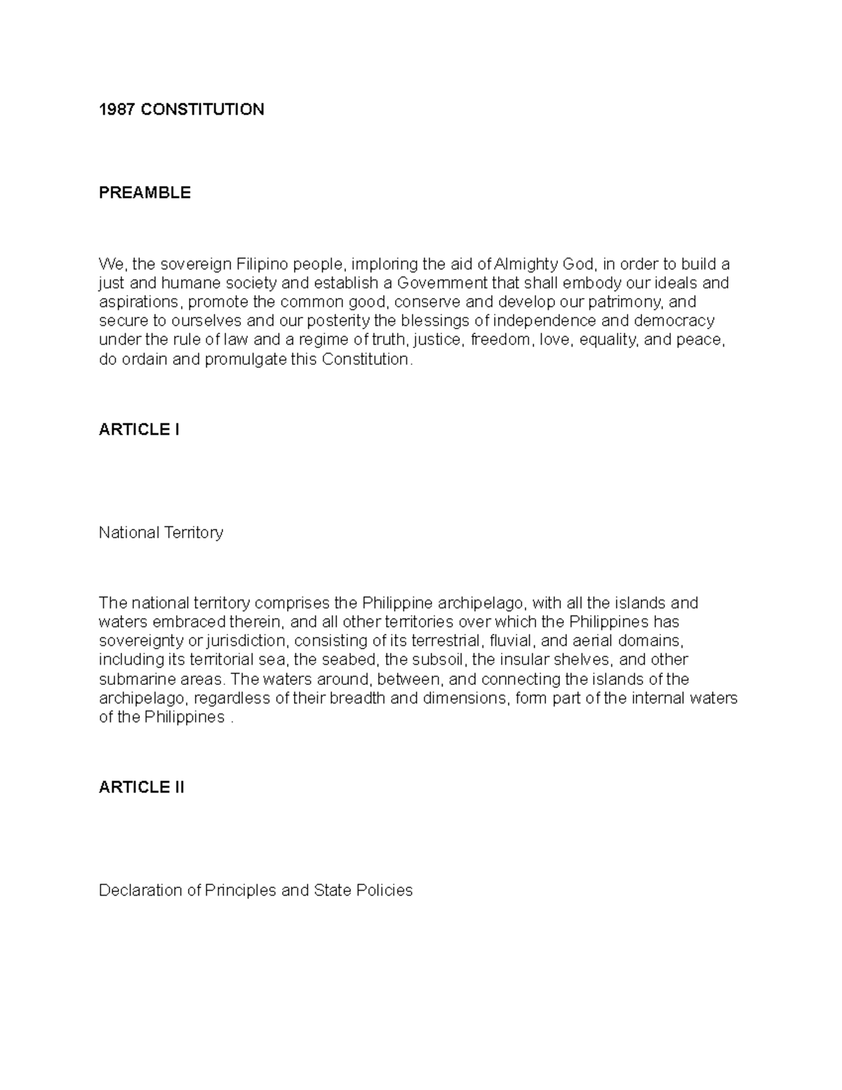 1987 Constitution OF THE Republic OF THE Philippines - 1987 ...