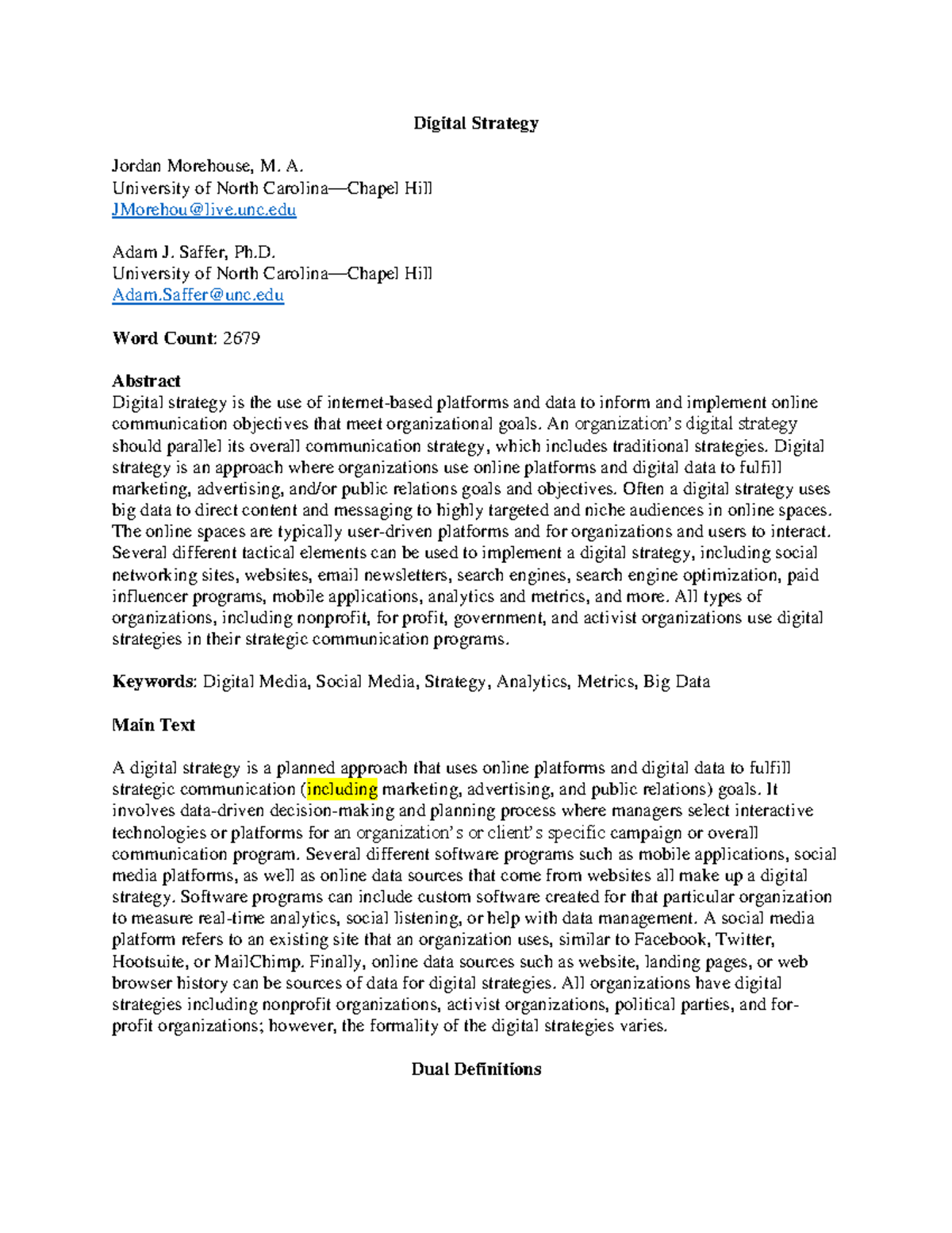 Digital-Strategy Final - Digital Strategy Jordan Morehouse, M. A ...