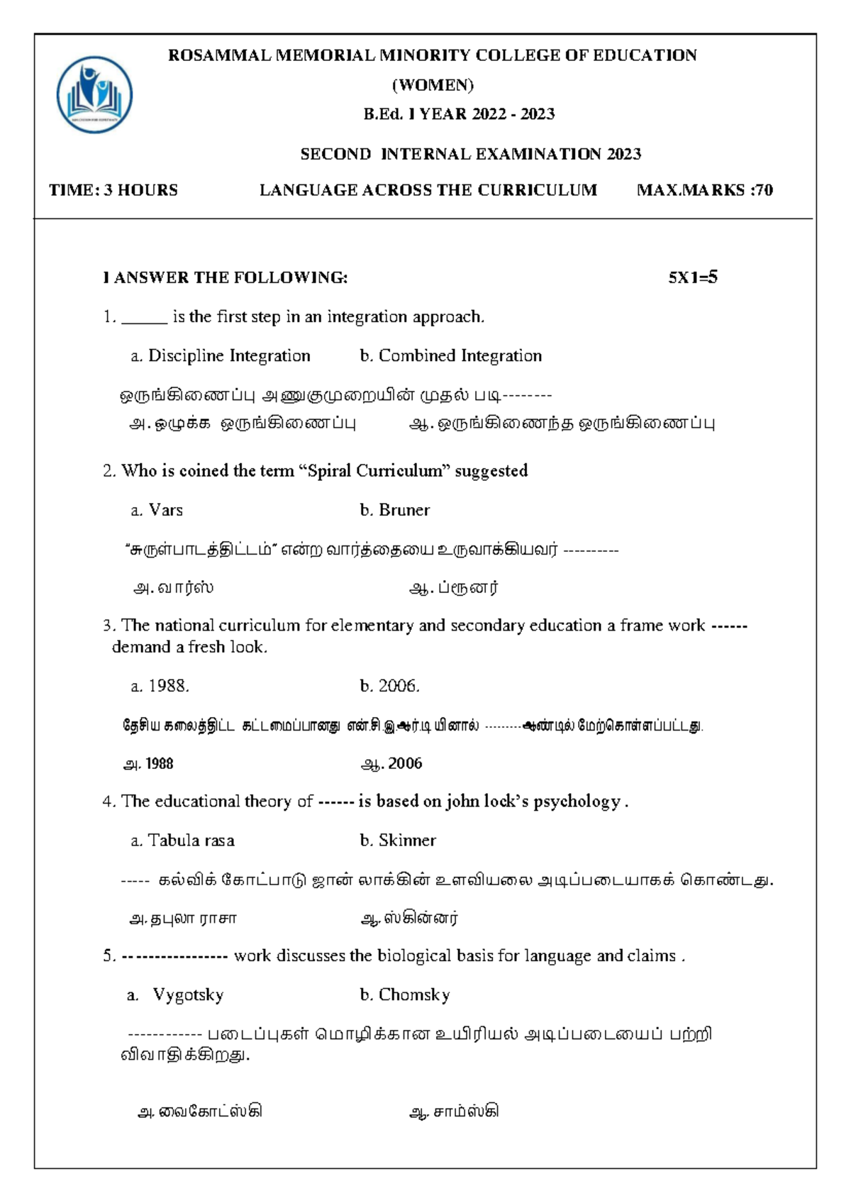 4. Language Across 2 - ROSAMMAL MEMORIAL MINORITY COLLEGE OF EDUCATION ...