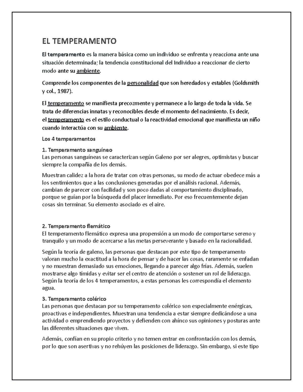 EL Temperamento - EL TEMPERAMENTO El temperamento es la manera básica ...