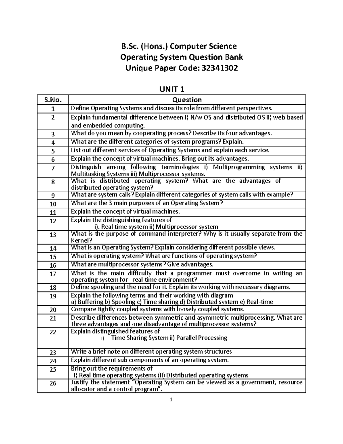 Operating Systems Question bank-1 - B. (Hons.) Computer Science ...