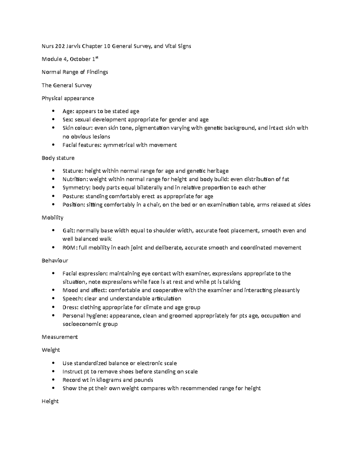 Jarvis Module 4 Chapter 10 General Survey and Vitals - Nurs 202 Jarvis ...
