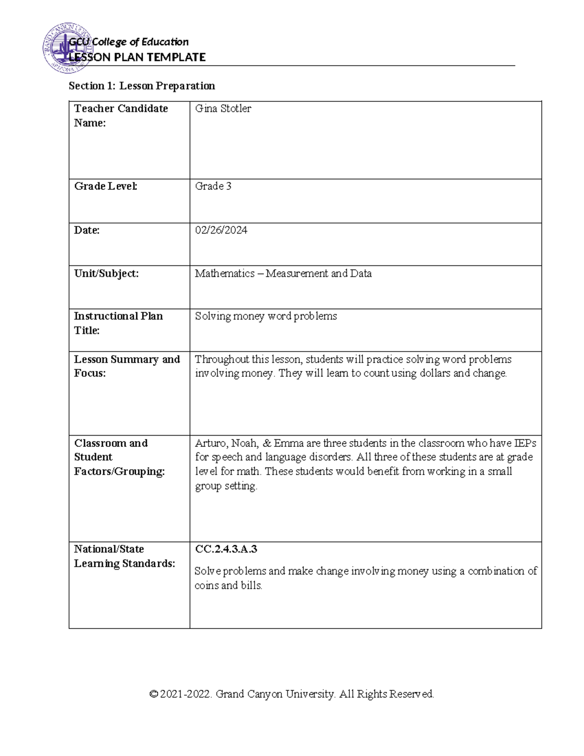 Coe lesson plan template 2 - LESSON PLAN TEMPLATE Section 1: Lesson ...