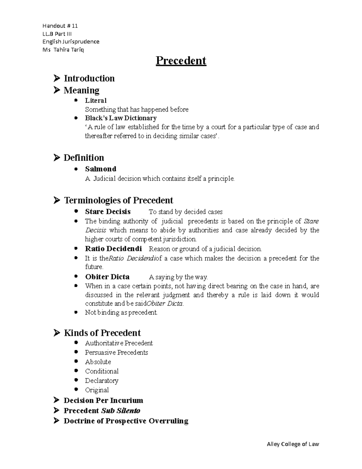 11. Precedent - This data is based on material handouts like outlines ...