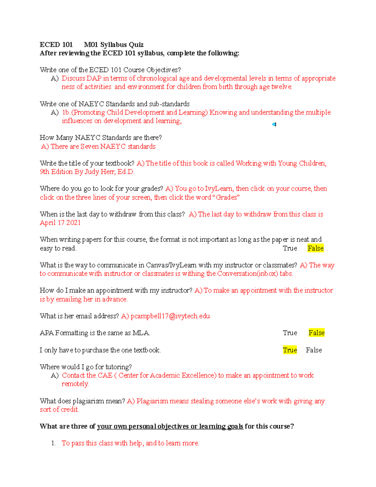 Syllabus Quiz-stephanie solis 1-19-2020 - ECED 101 M01 Syllabus Quiz ...