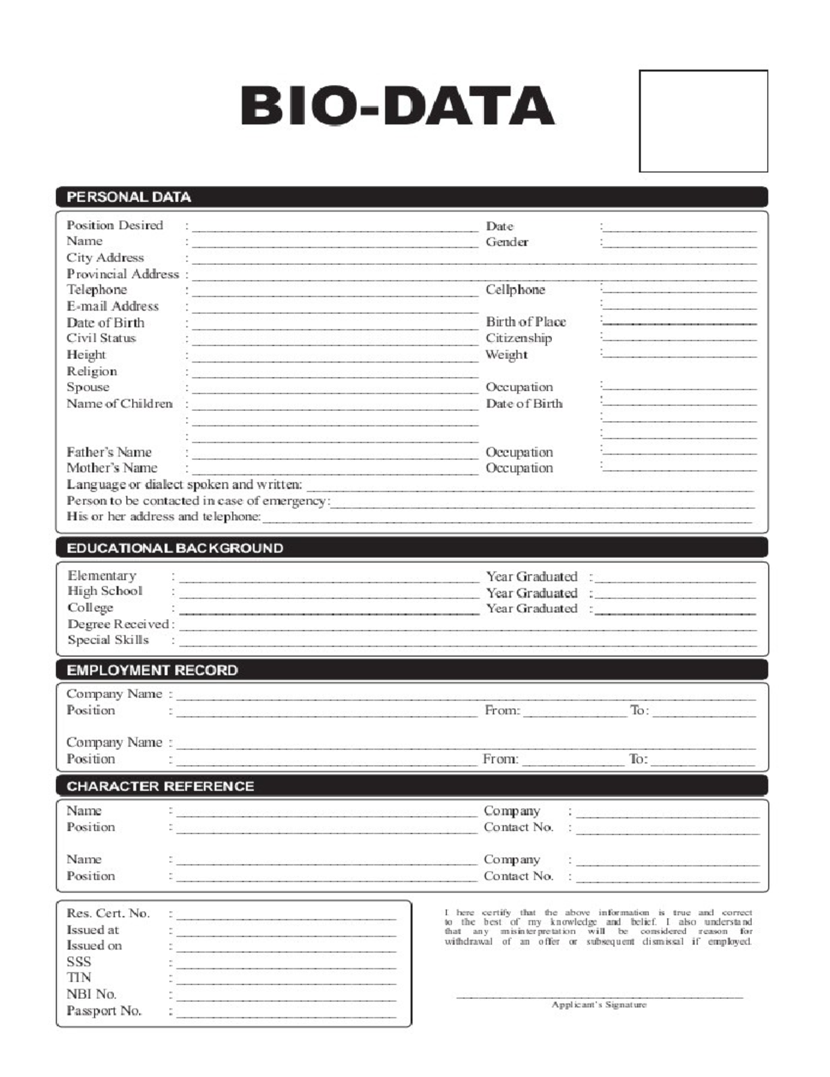 Biodata form - PERSONALITY DEVELOPMENT - PERSONAL DATA Position Desired : Date : Name : Gender ...
