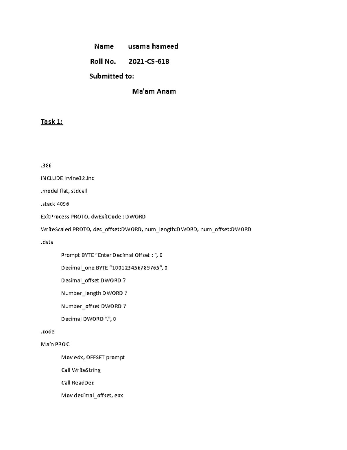 2021-CS-618(COAL LAB 10) - Name usama hameed Roll No. 2021-CS ...