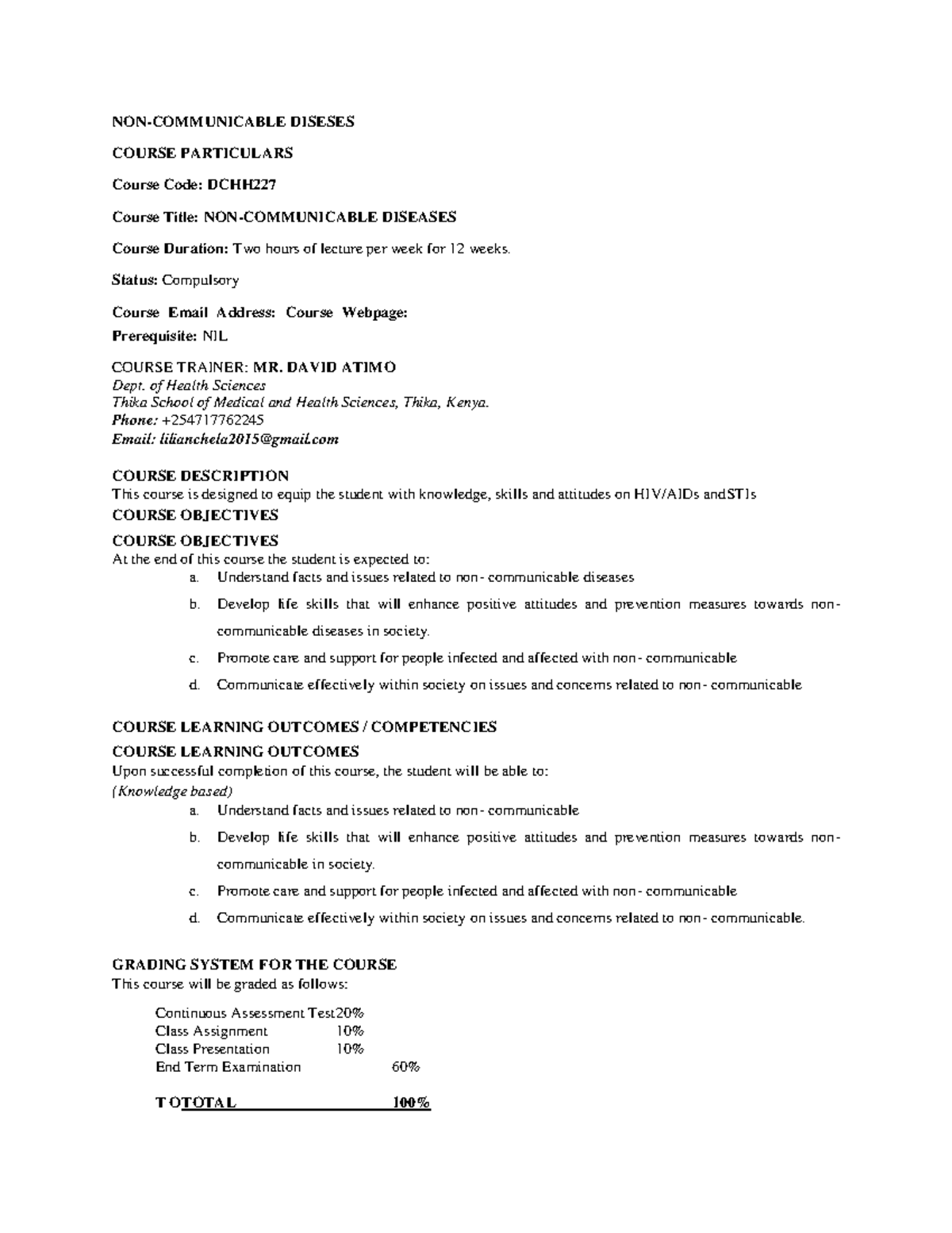 NON- Communicable Diseases - NON-COMMUNICABLE DISESES COURSE ...