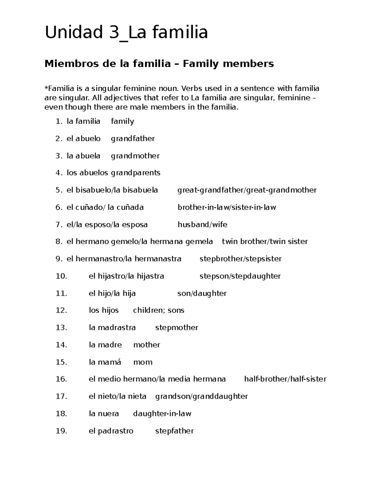 Unidad 3 La familia y otras personas - Miembros de la familia – Family ...