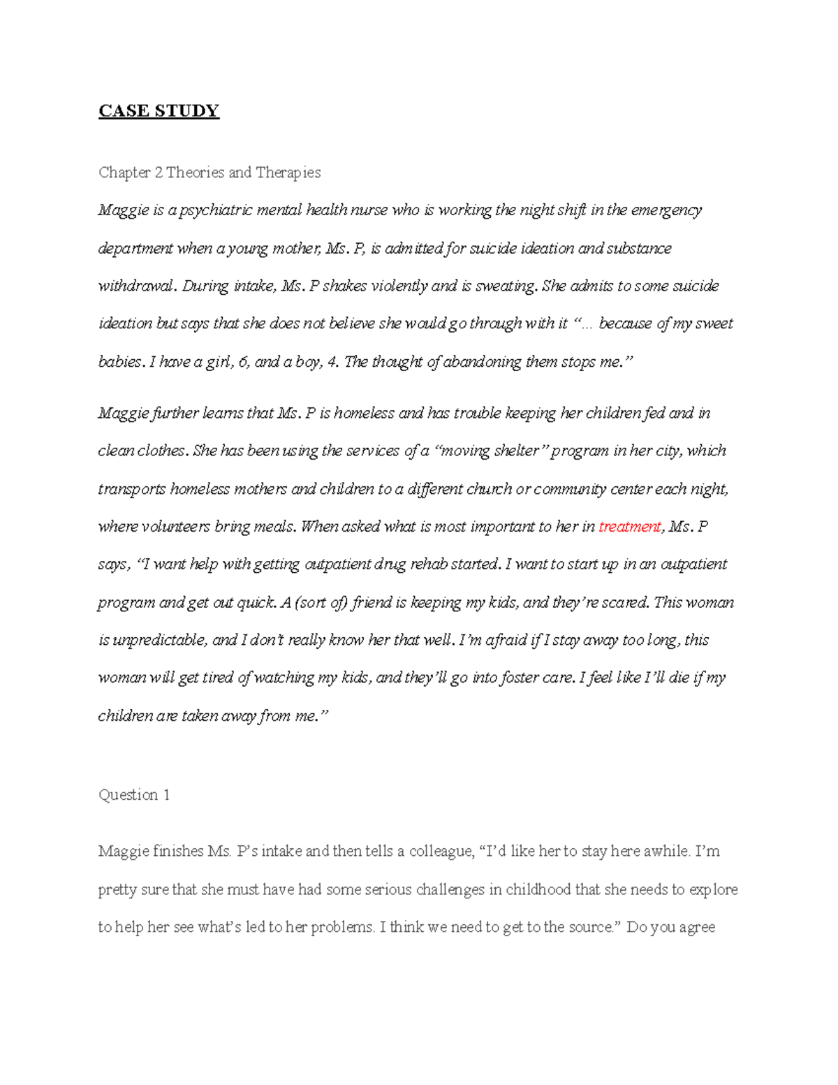 Chapter 2 Case Study - assignment - CASE STUDY Chapter 2 Theories and ...