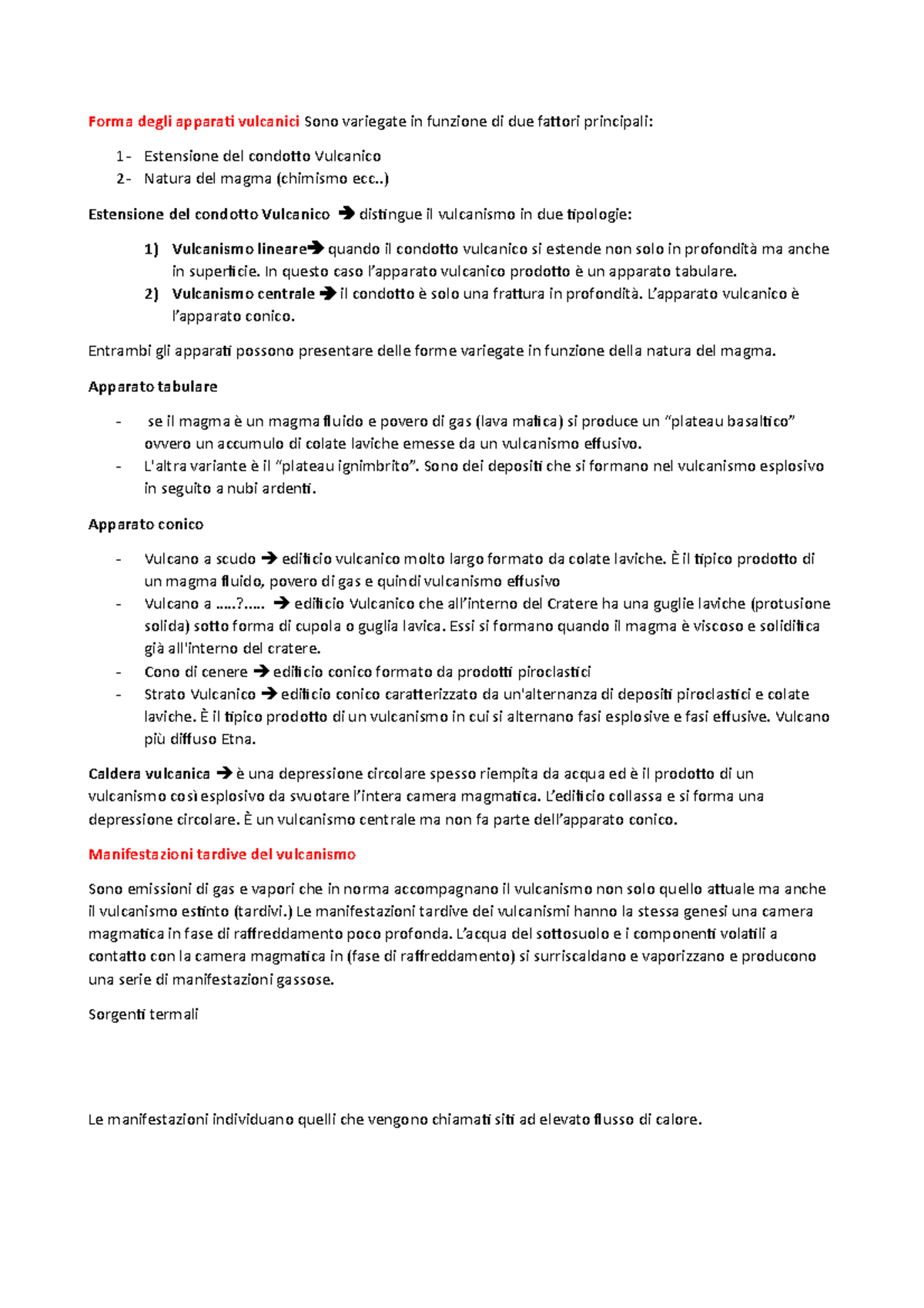 Forma degli apparati vulcanici - .) Estensione del condotto Vulcanico ...