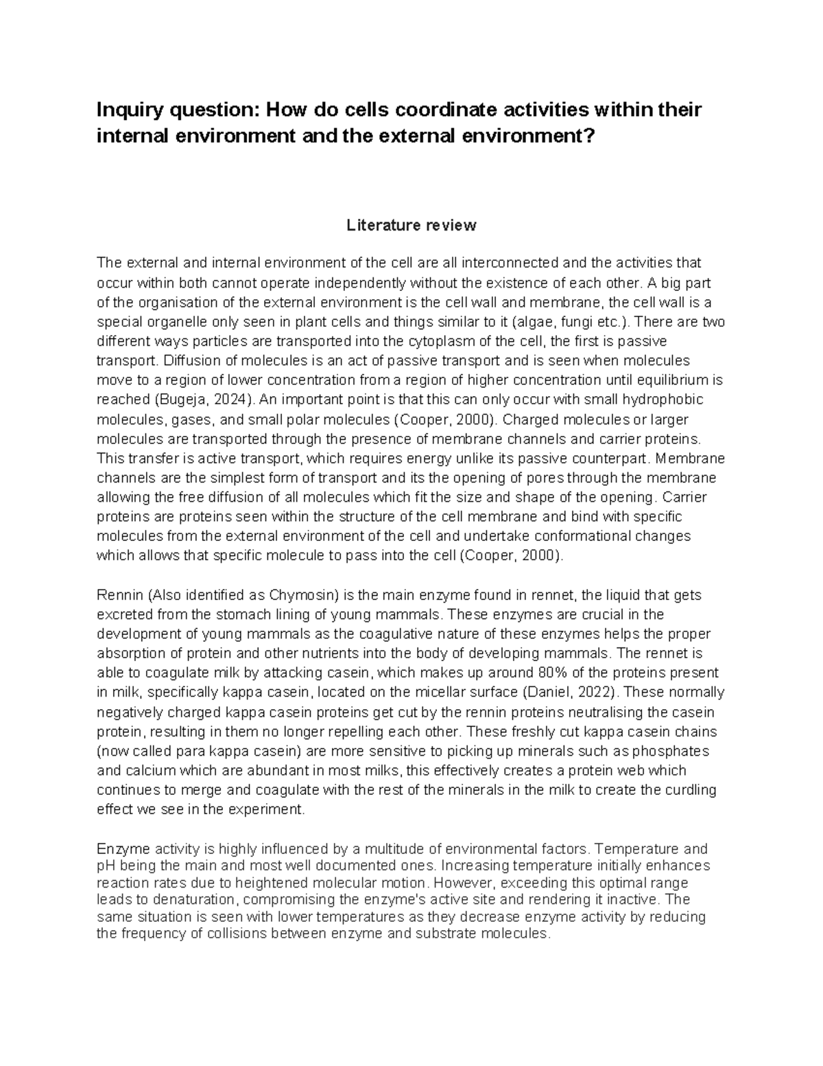 Biology Research task - Inquiry question: How do cells coordinate ...