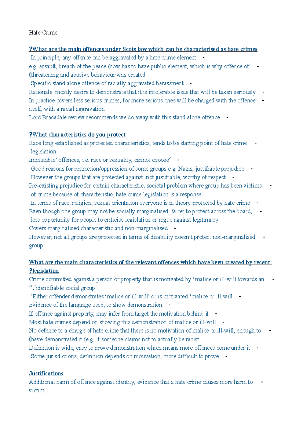 6. Hate Crime - Notes - LAW4010 - Studocu