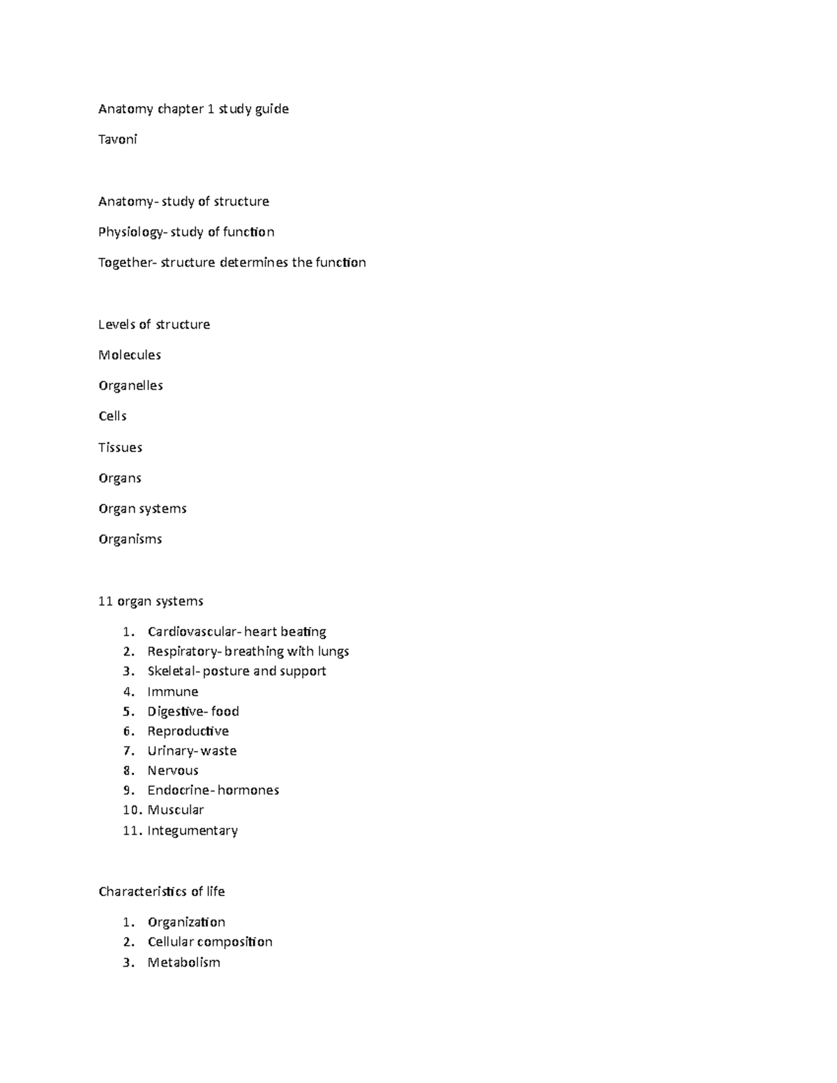 Anatomy chapter 1 study guide - Anatomy chapter 1 study guide Tavoni ...