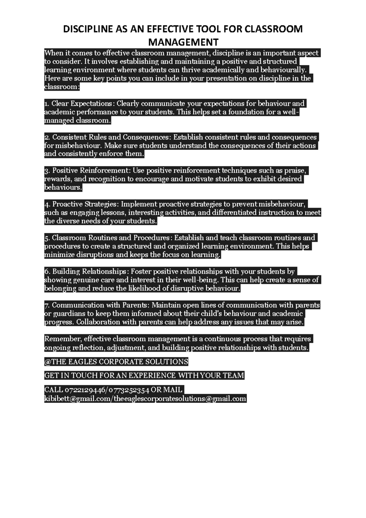 Discipline AS AN Effective TOOL FOR Classroom Management - DISCIPLINE ...