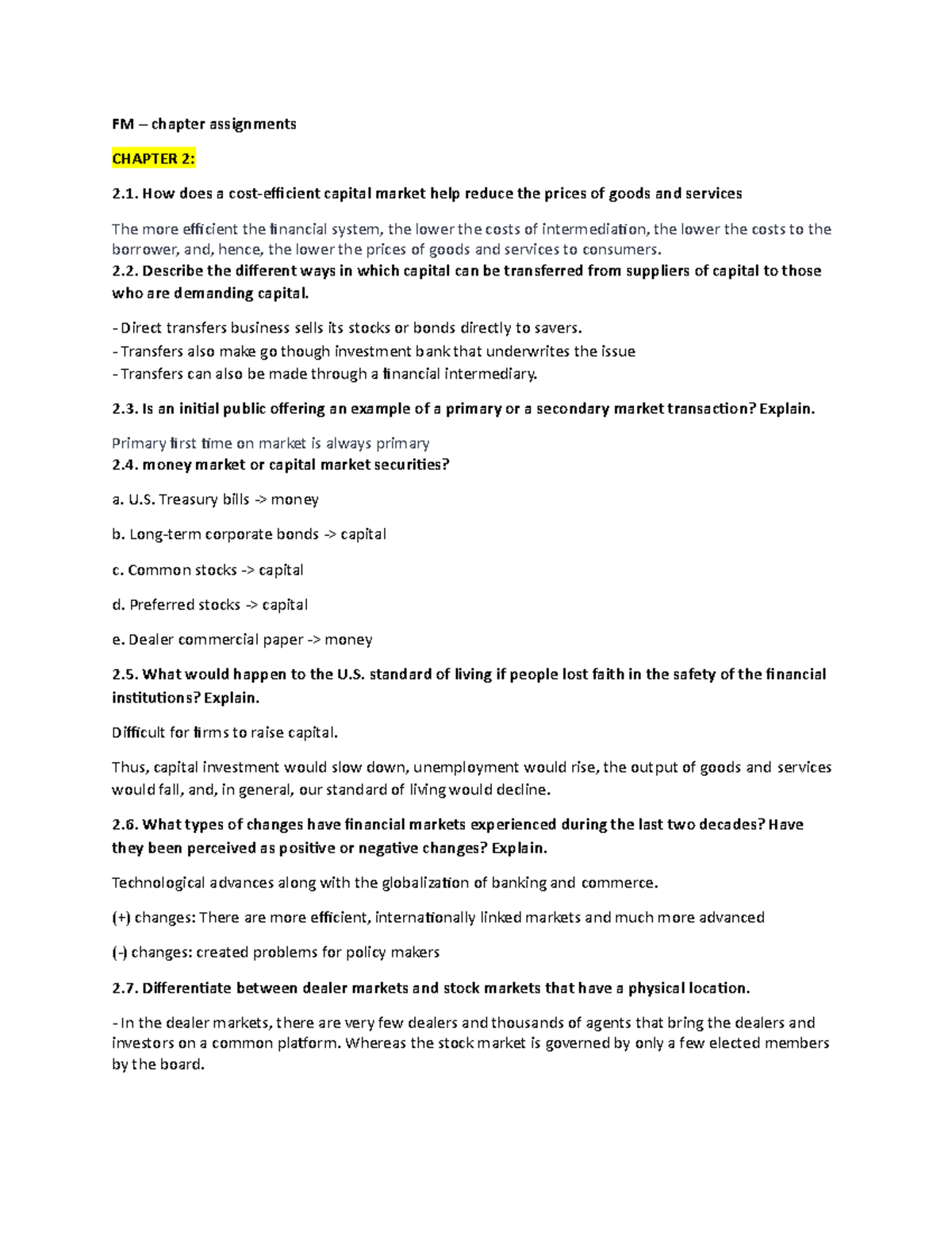 FM - chapter assignments - FM – chapter assignments CHAPTER 2: 2. How ...
